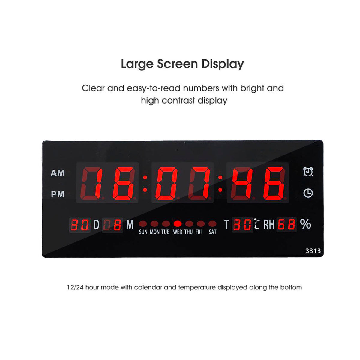 Digital Home Large Big Jumbo LED Wall Desk Clock With Calendar Tempera ...