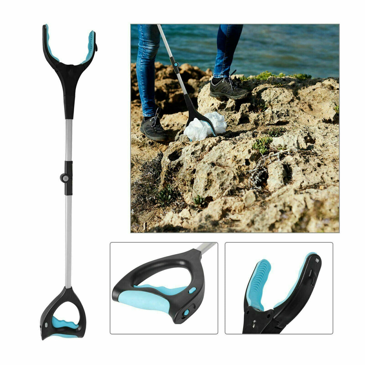 Foldable & Extendable Pick Up Grabber Reacher Stick Reaching with LED ...