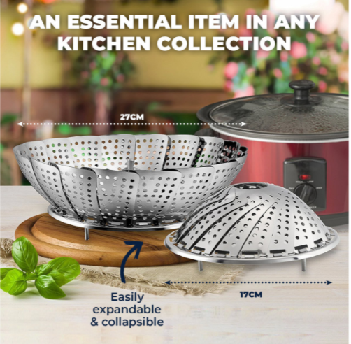 2PCE Steamer Basket Stainless Steel Collapses Expands 17cm – ecanbusiness