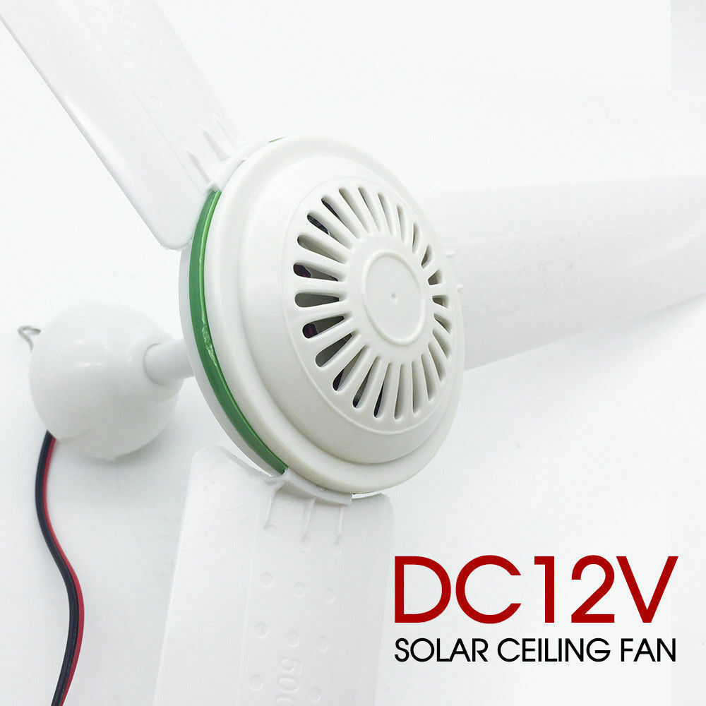 Solar Power Portable 12V Ceiling Fan 3 Blades 0.7AMP Caravan Camping O ...