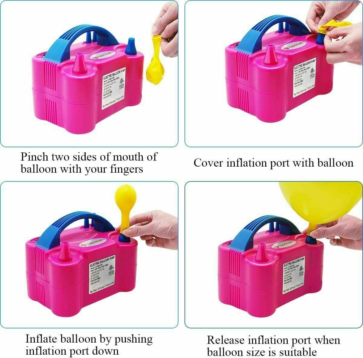 Electric Balloon Pump Inflator 600W Power 2 Nozzles Portable + 20x Bal ...