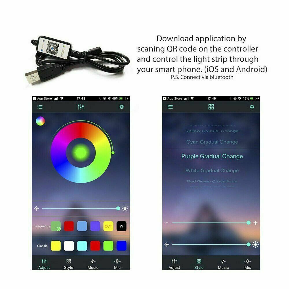 Bluetooth 5M RGB LED Strip Lights 5050 5V USB Color Changing TV PC Bac ...